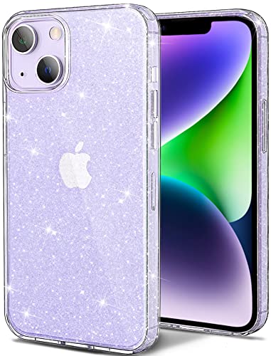 JJGoo Compatible with iPhone 14 Plus Case, Clear Glitter Sparkle Soft TPU Anti-Scratch Shockproof Protective Phone Bumper, Women Girls Cute Slim Bling Sparkly Phone Case for iPhone 14 Plus
