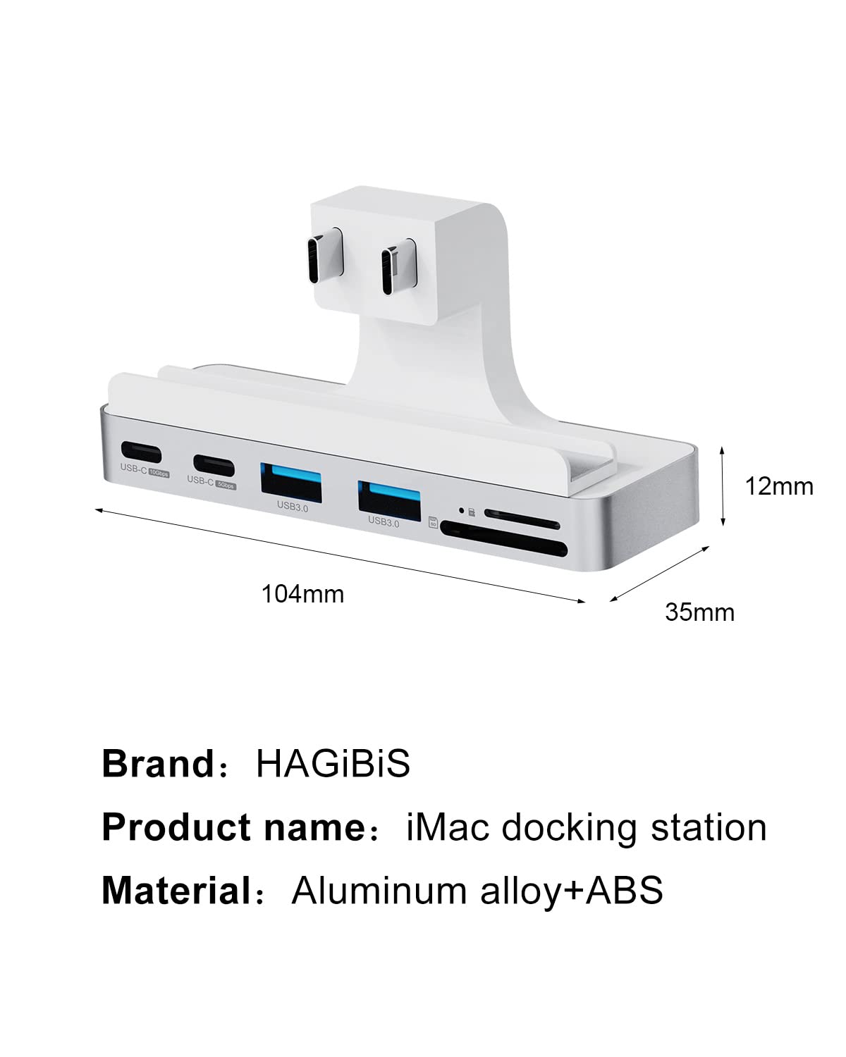 Hagibis iMac Hub with USB C 3.1, USB 3.0 Ports and SD/Micro SD Card Reader, USB-C Clamp Hub USB C Docking Station for 2021 iMac 24 inch (Without HDMI)