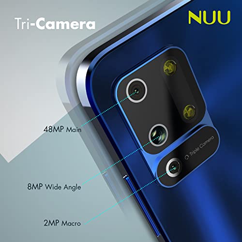 NUU B10 | 2022 | Unlocked | US Warranty| 6.55β HD+ Display | 48MP Triple-Camera | 64GB + 4GB RAM | 4000mAh Battery | Android 11 | (Blue Color)