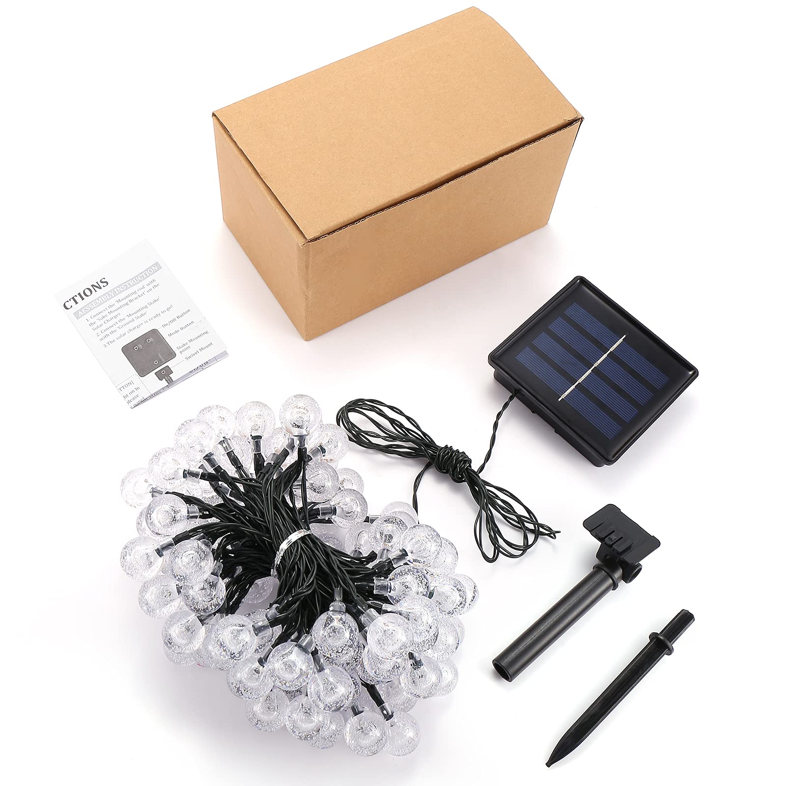 Solar powered Outdoor String Lights Globe – Waterproof Crystal Ball solar String Lights 8 Modes with 100LED 39FT – Good Ideal for Garden Yard Home Party Wedding Christmas Decoration (Warm White)