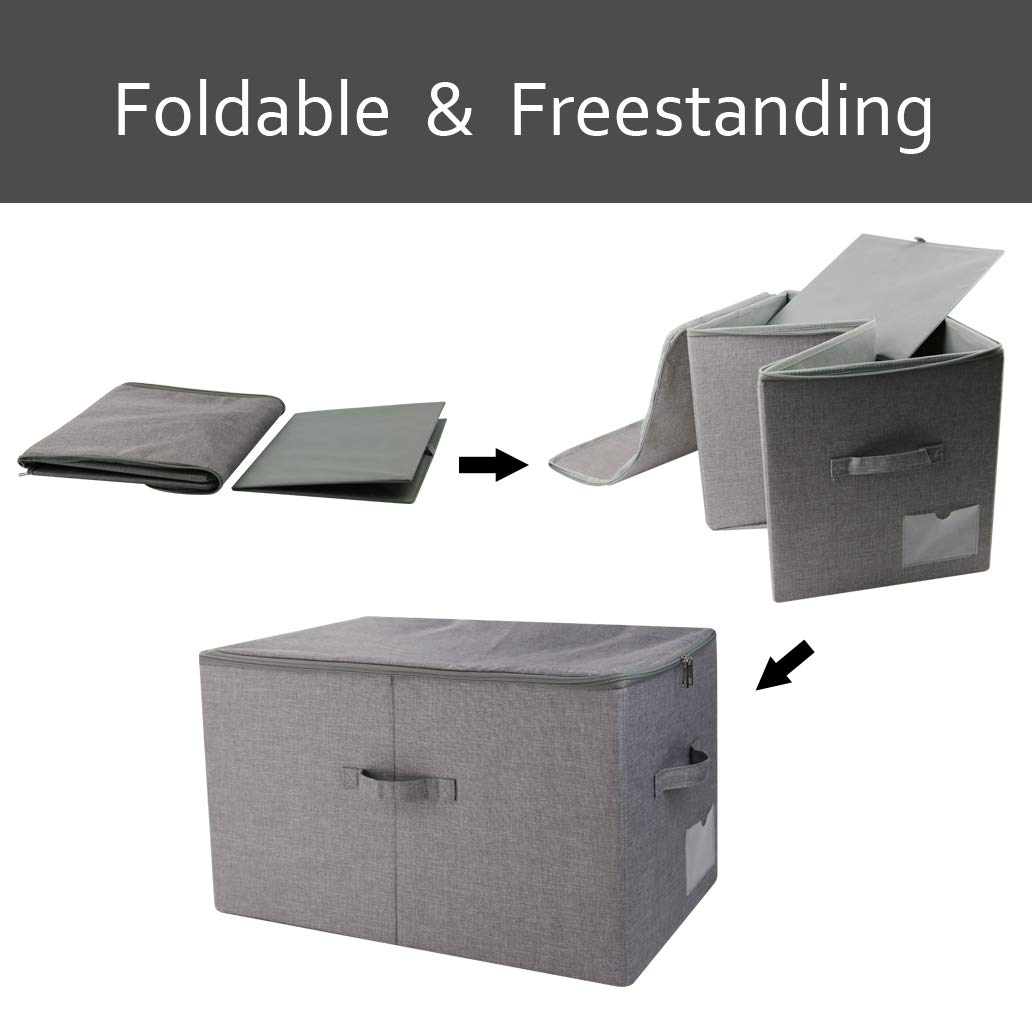 Pack of 2, Folding Clothing Wardrobe Storage Bins with Dust proof Lid, Large Size Storage Baskets for Bedroom Closet, Wardrobe Organizer, Such as Sweaters, Down Jackets, Blankets, Black Gray