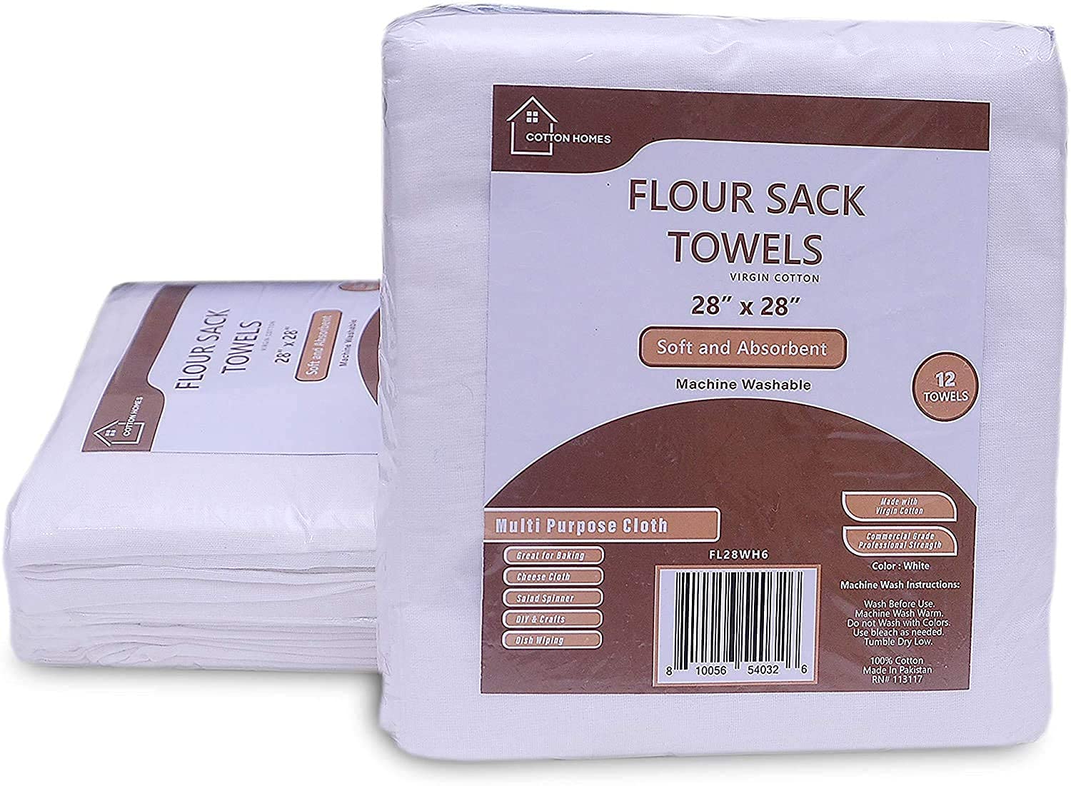 COTTON HOMES Flour Sack Tea Towel, Dish Cloth, Cheesecloth Baking Towels for Kitchen 6 Pack - 28x28 Inch- [with 3 Free Wash Cloths] -100% Virgin Cotton.