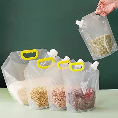 JJJ Grain Moisture-Proof Sealed Bag, 10 pcs Transparent Grain Storage Suction Bags, Resealable Airtight Smell Proof Packaging Baggies, Stand Up Food Storage Pouches (1.5L)