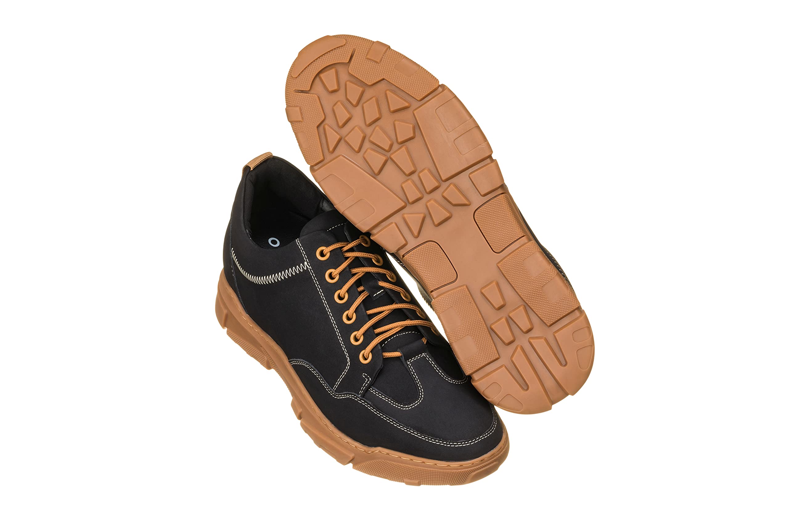 CALTO Men's Invisible Height Increasing Elevator Shoes - Black Leather Lace-up Hiking Style Boots - 2.8 Inches Taller - K8025- Size 10 D(M) US