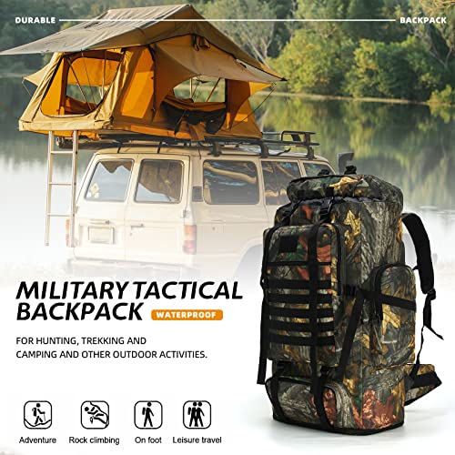 HongXingHai 70L/100L Hiking Camping Backpack MOLLE Rucksack Waterproof Traveling Daypack Durable High-Performance Backpack for Backpacking (Leaf camo, 70L/100L)
