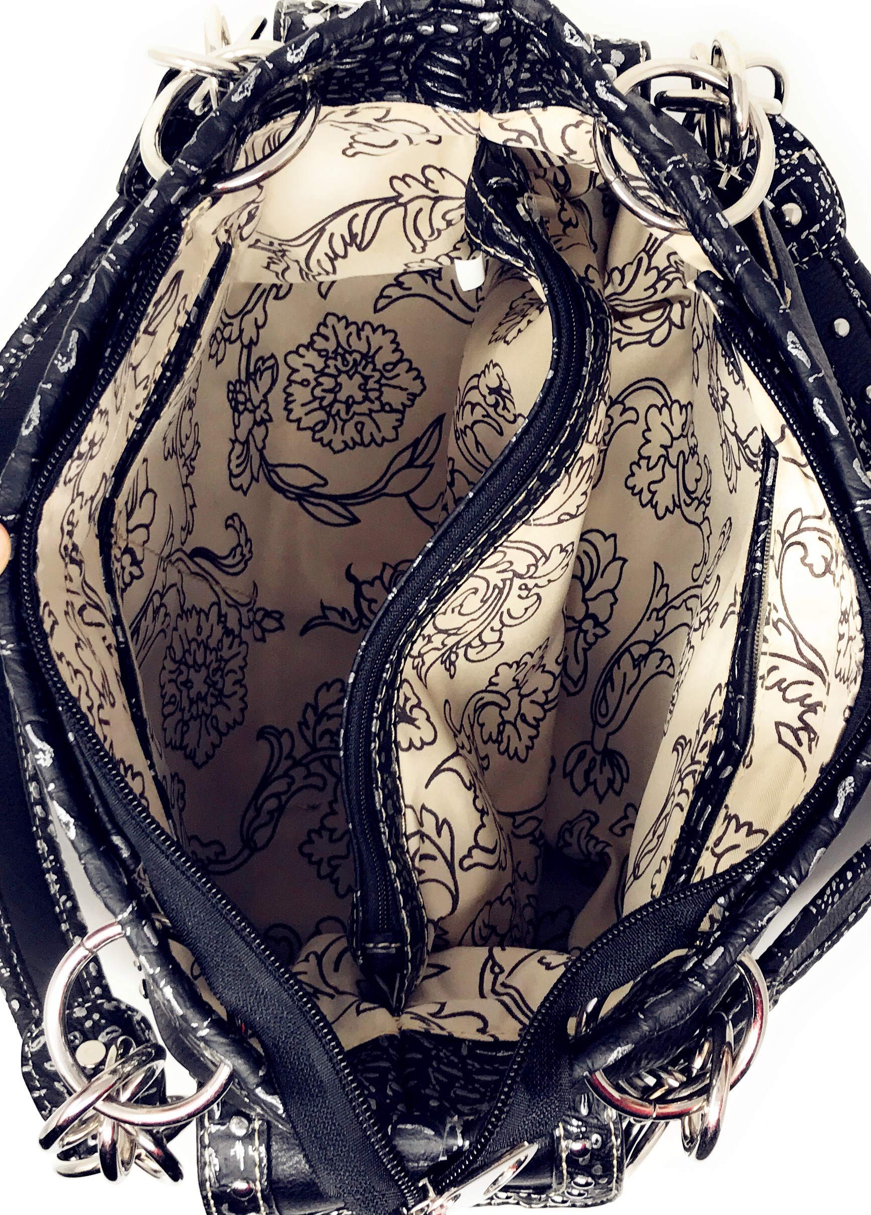 Premium Western Rhinestone Concealed Carry Buckle Floral Womens Shoulder Handbag Purse in Multi Color (Brown)