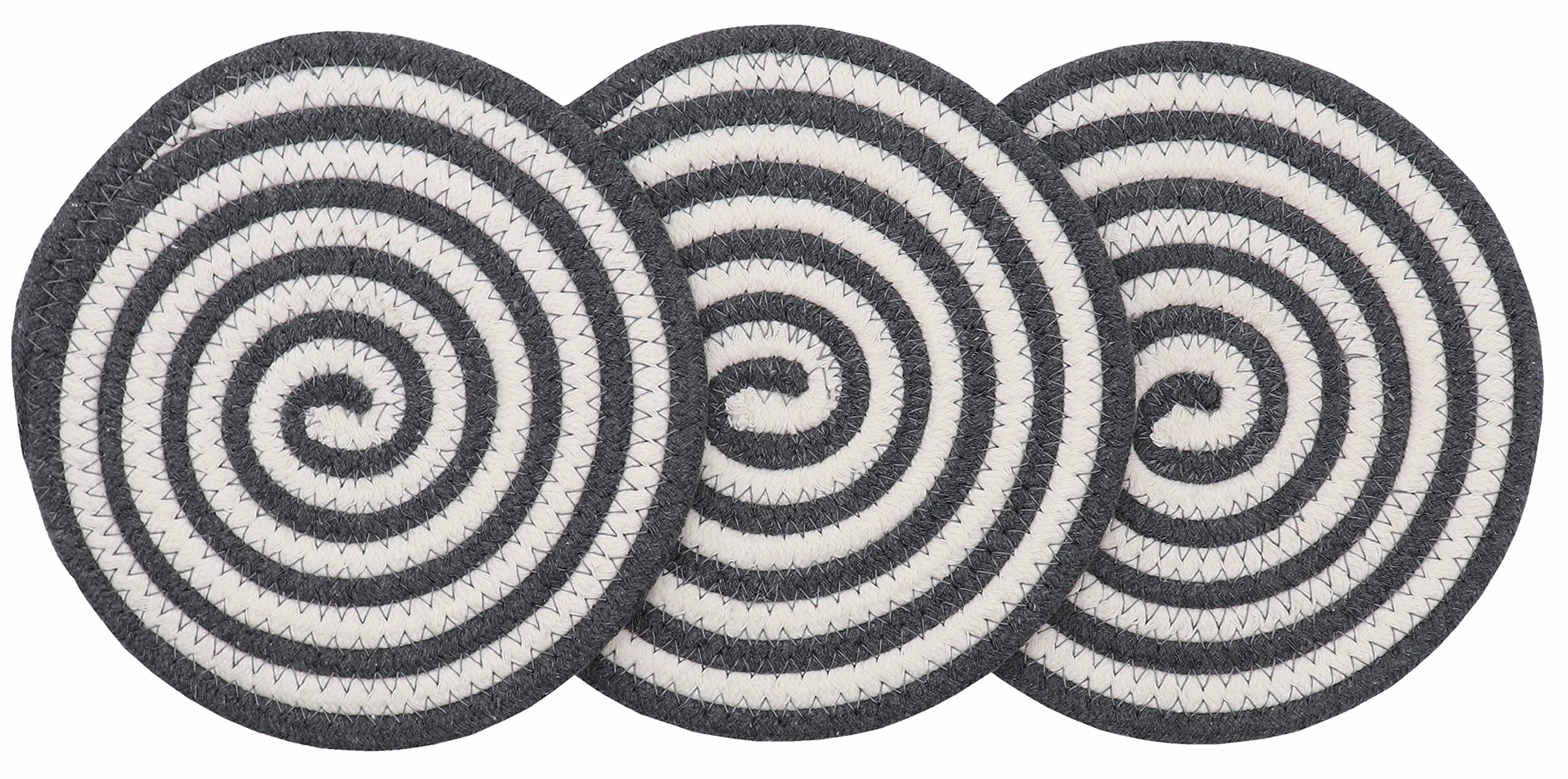 Cotton Pot Holders Hot Pads for Kitchen Heat Resistant, Thread Weave Trivet Multipurpose Pot Holder by Diameter 7 Inches, Color Matching Potholders Set of 3 (Dark Grey)