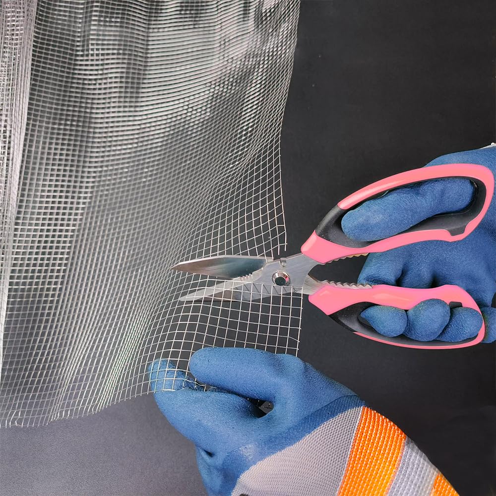 FTECYBO Scissors Heavy Duty 8'', Carpet Scissors, Multipurpose Scissors with Protective Cover, Stainless Steel Serrated Blades, Easy Cutting Cardboard, Leather, Fabric, Wires(PINK)