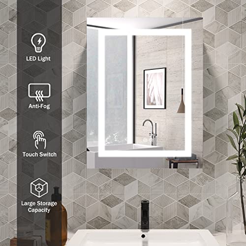 LIGMIRR 26×20 Inch Bathroom Medicine Cabinet with Lights, LED Medicine Cabinet with Mirror, Recessed or Surface Lighted Medicine Cabinet with Defogger, Right Door