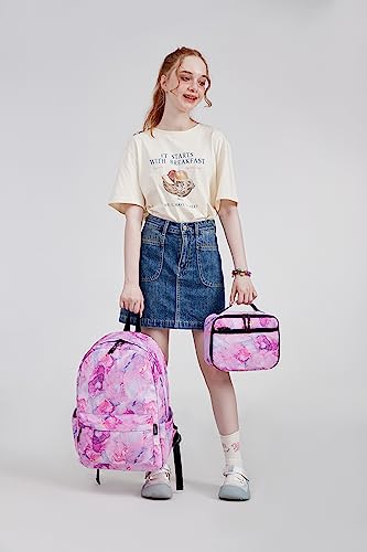 Imyth 3Pcs colorful Backpack sets for Teen Girls, Cute Bookbag School Daypacks for Elementary Middle Students (Marble powder)