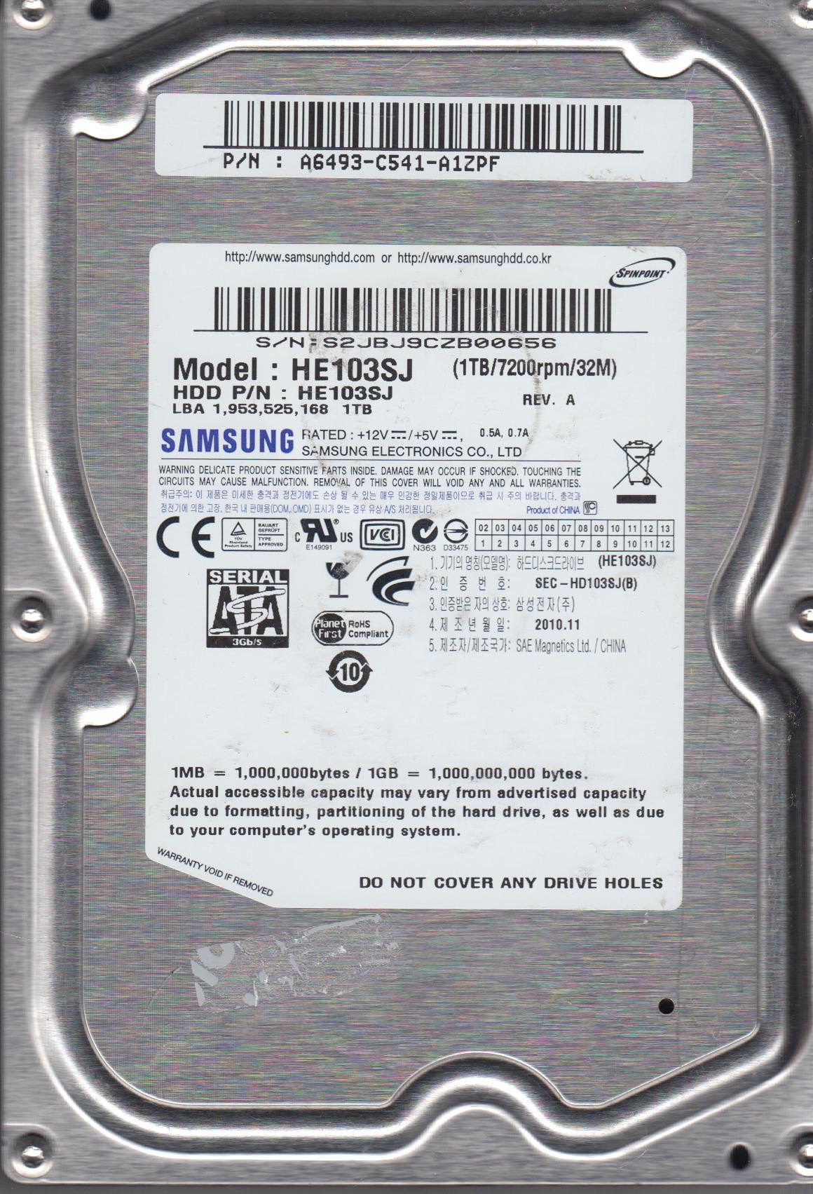 SpinPoint F3R HE103SJ 1 TB Internal Hard Drive