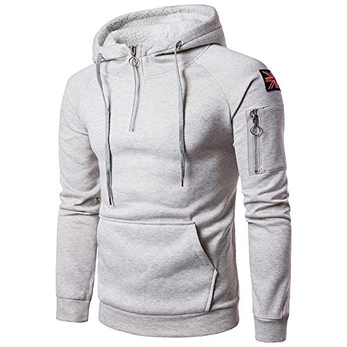 Men's Pullover Winter Workout Thenlian Mens Pure Color Zipper Pullover Long Sleeve Hooded Sweatshirt Tops Blouse(Gray, XXL)