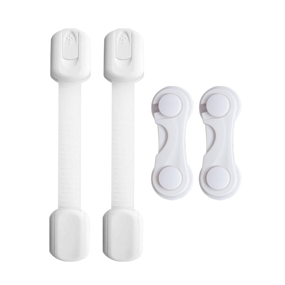 Child Safety Strap Locks and Cabinet Locks (4 Pack) for Drawers Cabinets Fridge Dishwasher Cupboard Oven Adhesive No Drilling