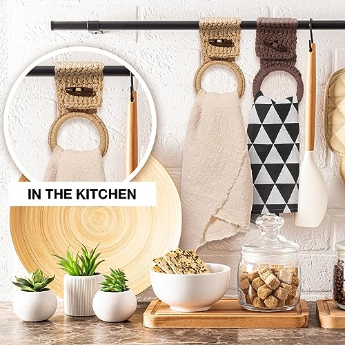 Hoolerry 8 Pcs Crochet Hanging Dish Towel Holder Hanging Kitchen Towels Ring Kitchen Towel Hanger with Hanging Loop Button for House Oven Stove Door, 8 Colors