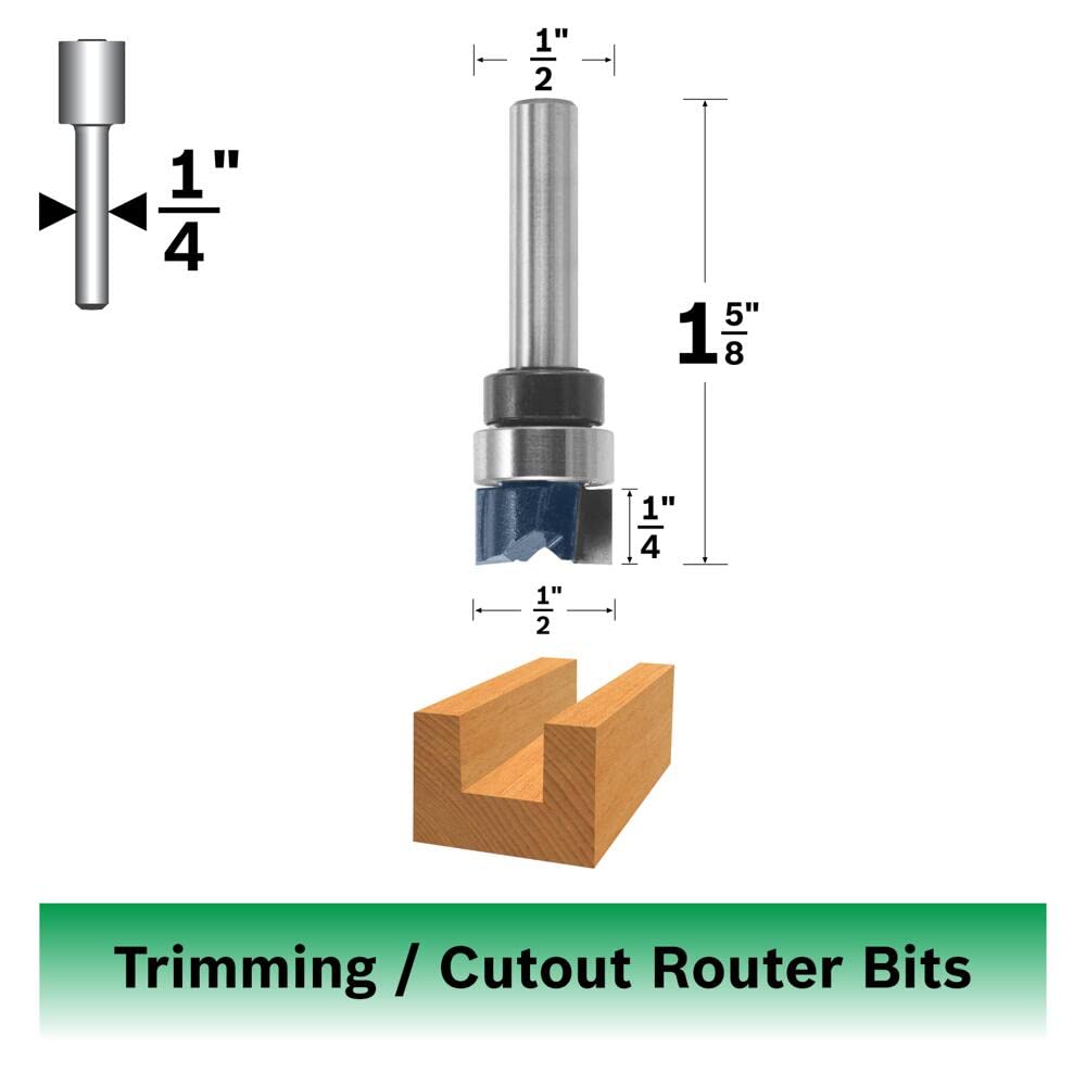 BOSCH 85674M 1/2 In. x 1/4 In. Carbide Tipped 2-Flute Top Bearing Dado Clean Out Bit