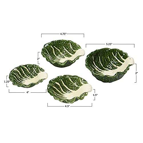 Creative Co-Op Hand-Painted Cabbage Shaped Stoneware, Set of 4 Bowl, Green, 4