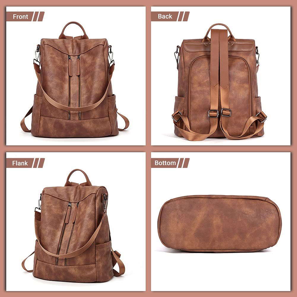 BROMEN Backpack Purse for Women Leather Anti-theft Backpack Fashion College Shoulder Handbag Vintage Brown