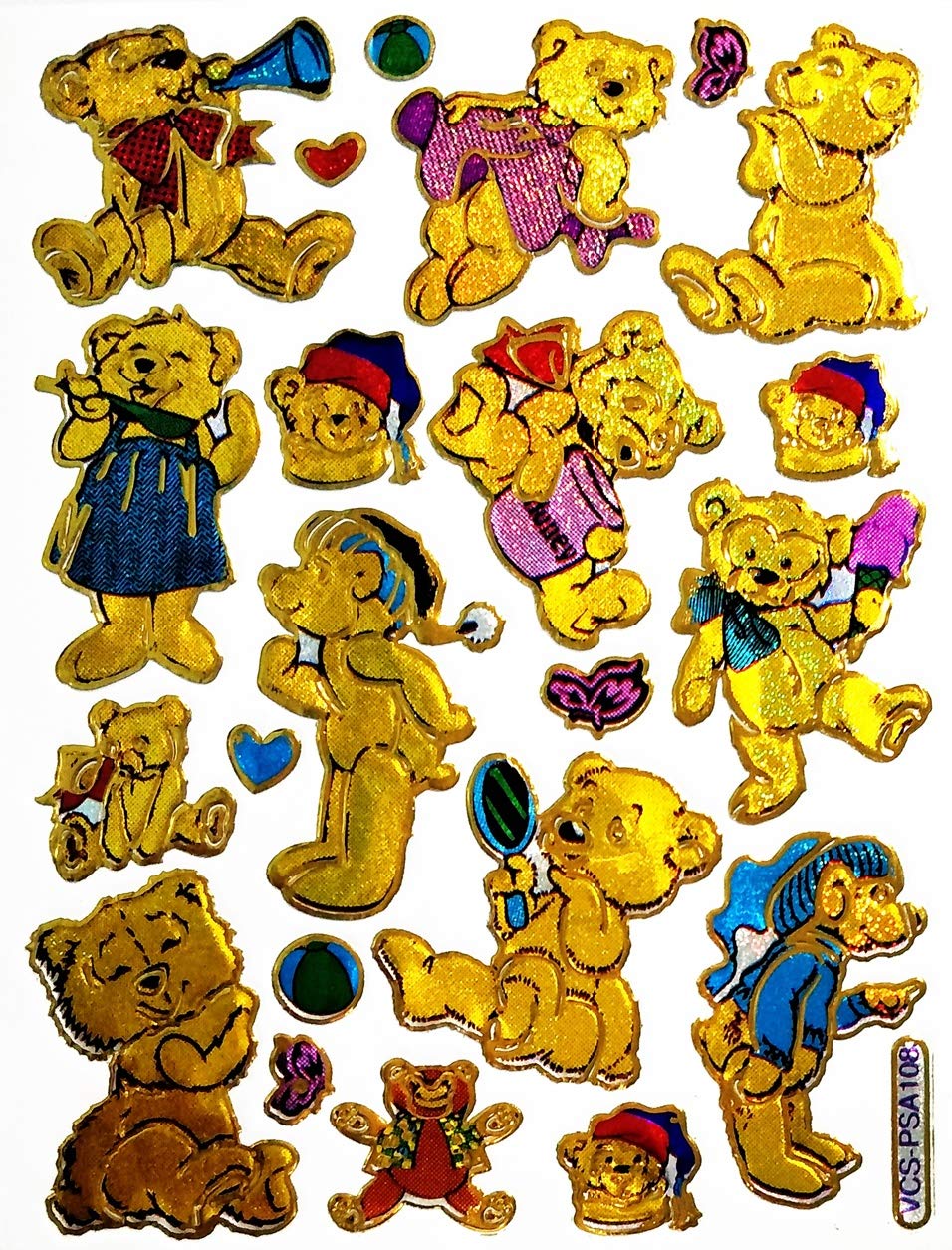PARITA Stickers Glitter Cute Teddy Bear Gold Cartoon Stickers Craft Scrapbooking Book Album Card Diary Create Imagination Art Decal Waterproof for Kids (Pack 6 Sheets.) (13)