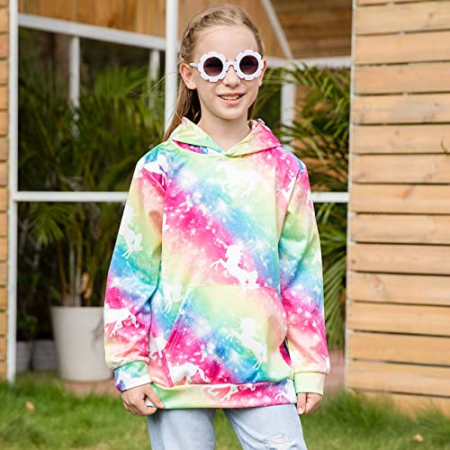 Rainbow Unicorn Sweatshirts for Girls Pullover Hoodies Colourful Pink Blue Green Purple Yellow Long Sleeve Lightweight Clothing 4-6 Years Old