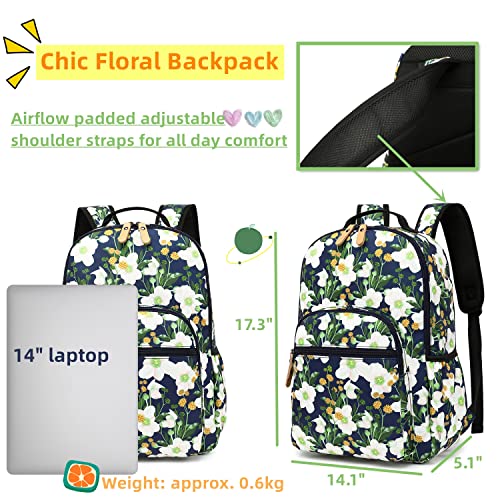 Leaper Water-resistant Floral Laptop Backpack Shouler Bag Bookbags Satchel Black