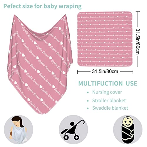 SIMIEEK Personalized Baby Swaddle Blanket Girl Boy Custom Name Receiving Blanket with Bow Headband and Hat Set Customized Baby Gifts
