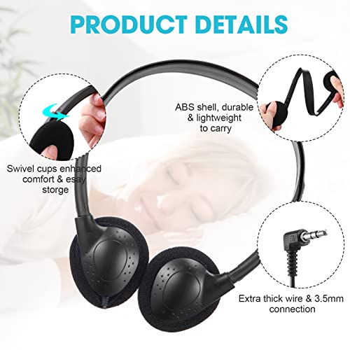Konohan 30 Pack Headphones Black Adjustable Wire Classroom Headphones Library on Ear Headphones Comfortable School Headphones with 3.5 mm Headphone Plug for Student, Kids, Adults, Travel