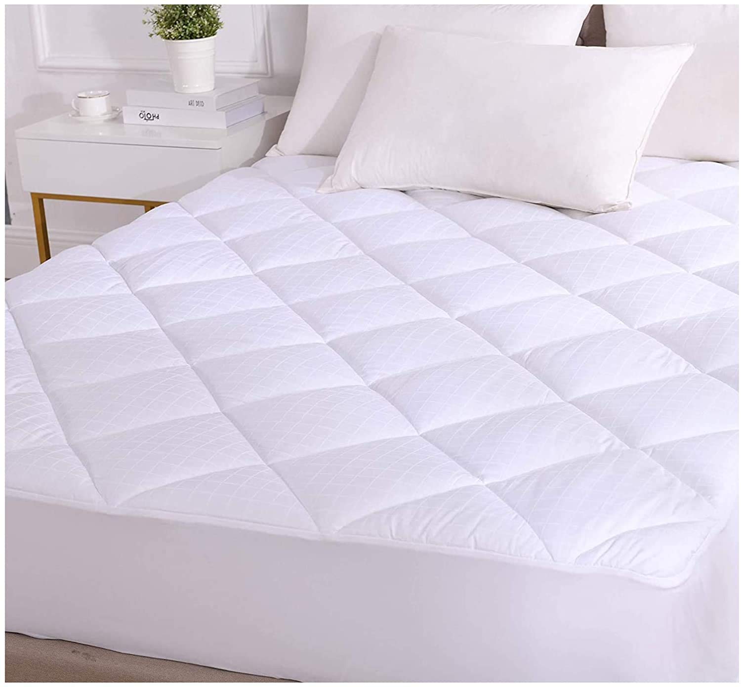 KASENTEX Deluxe Quilted Fitted Mattress Pad Queen Size - 13 Inch Deep Pockets - Brushed Microfiber - Down Alternative Fill, Cozy Breathable & Ultra Soft Protector