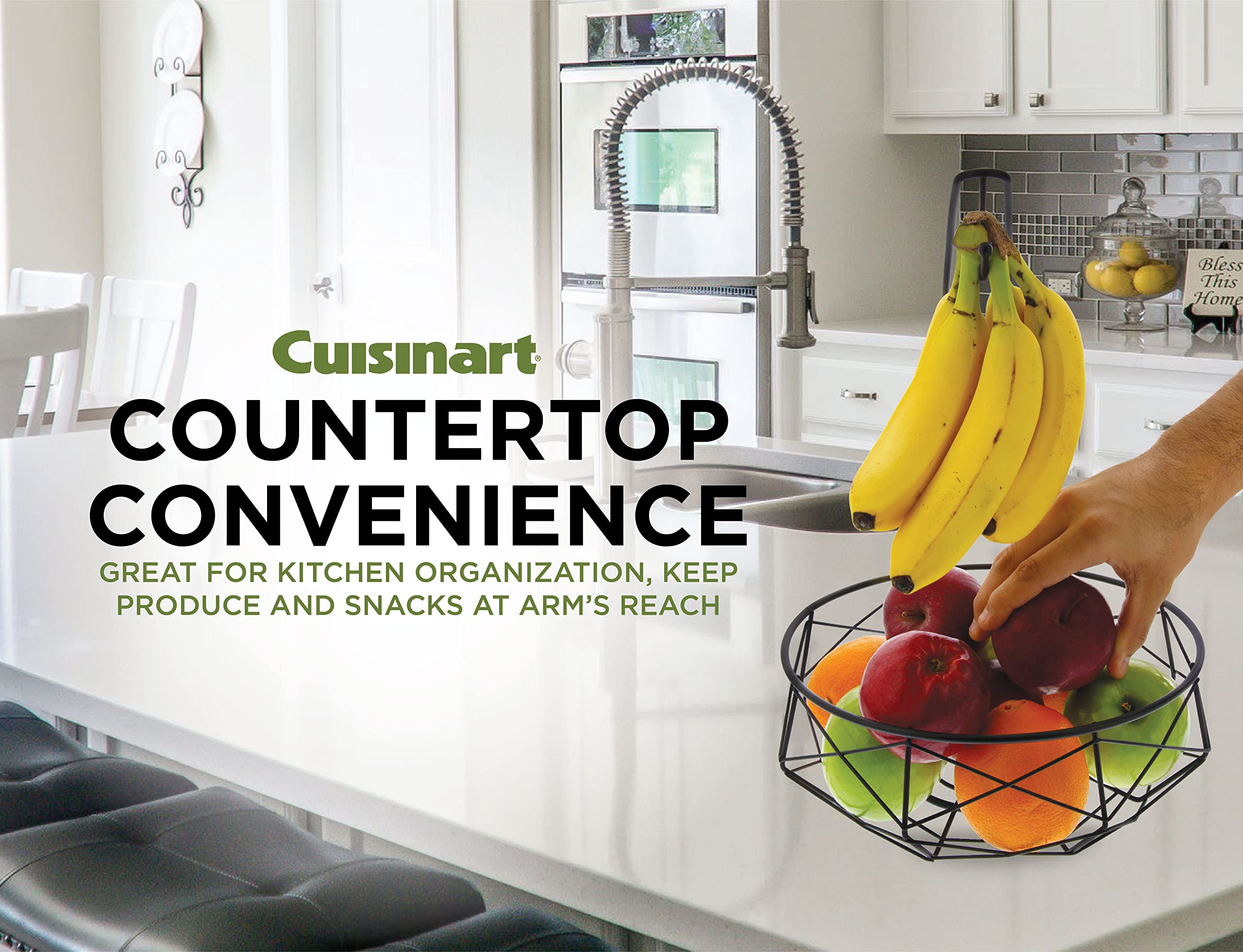 Cuisinart Stainless Steel Fruit Basket with Banana Hanger, Matte Black - Perfect Fruit Basket for Kitchen & Dining Tables to Showcase & Organize Fresh Produce - Sturdy Banana Holder with Fruit Storage