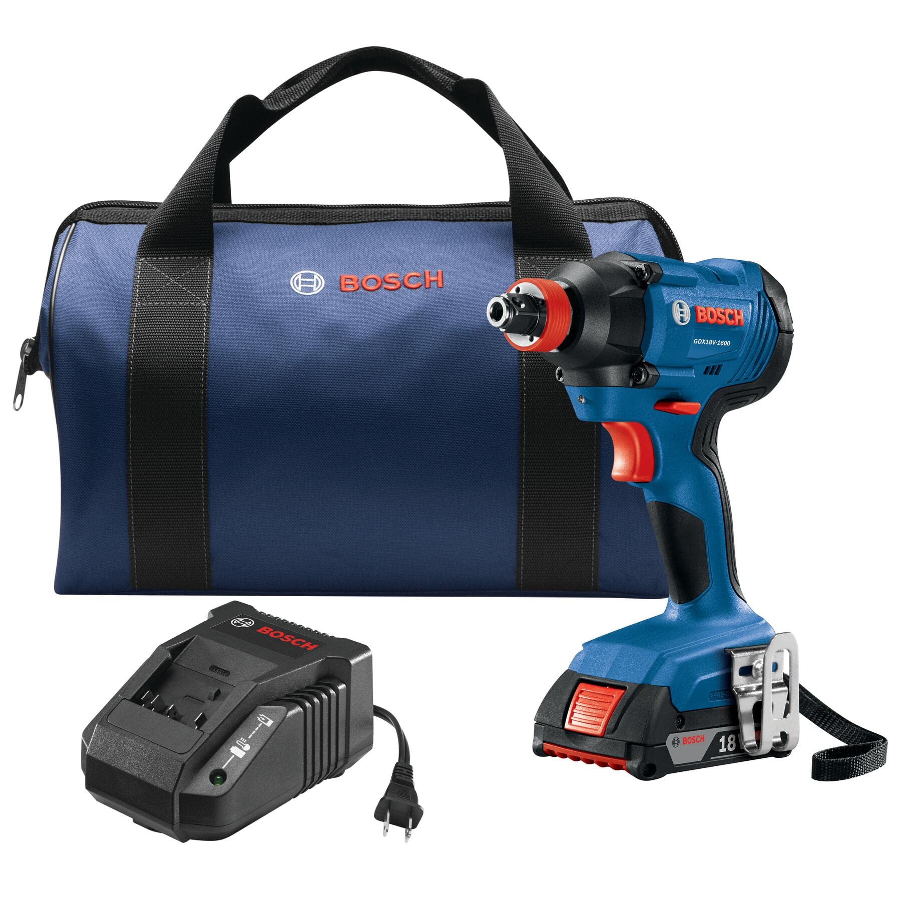 BOSCH GDX18V-1600B12 18V Freak 1/4 In. and 1/2 In. Two-In-One Bit/Socket Impact Driver KitwithBOSCH ITBHQC201 2 1/4", Impact Tough Quick Change Bit Holder