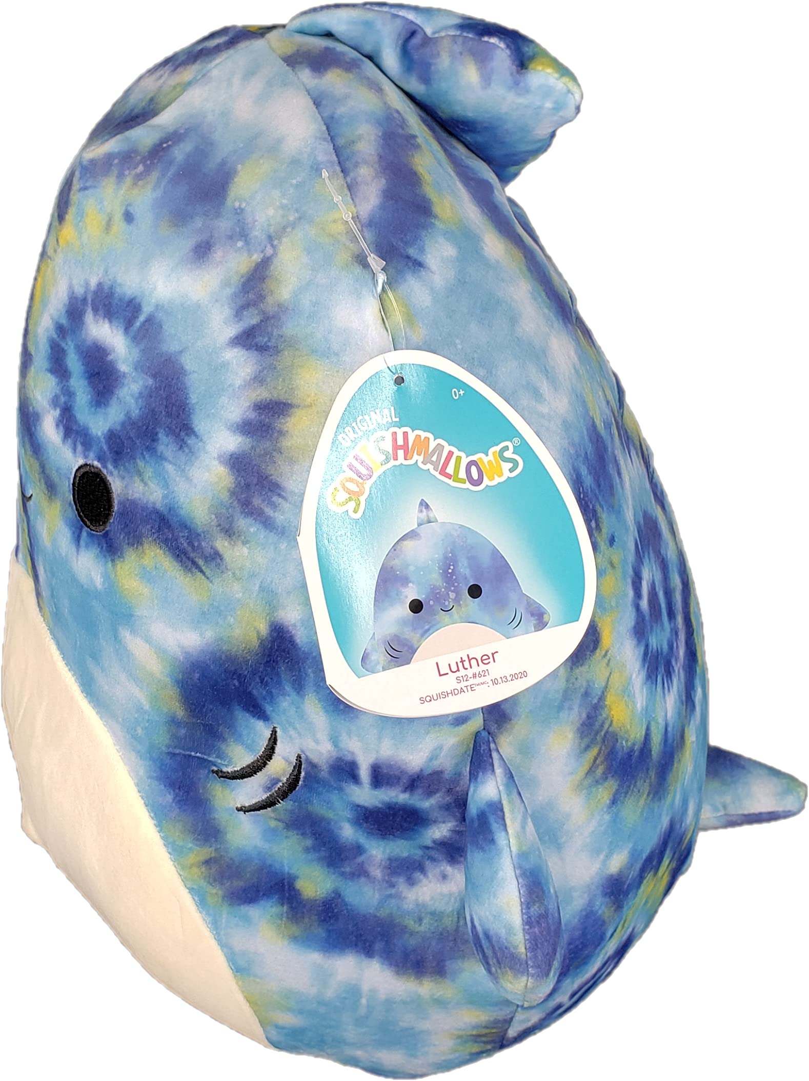 SQUISHMALLOW KellyToys - 8 Inch (20cm) - Luther The Blue Tie Dye Shark - Super Soft Plush Toy Animal Pillow Pal Buddy