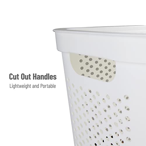 Mind Reader Basket Collection, Slim Laundry Hamper, 60 Liter (15kg/33lbs) Capacity, Cut Out Handles, Attached Hinged Lid, Ventilated, 13.75"L x 17.25"W x 23.5"H, White
