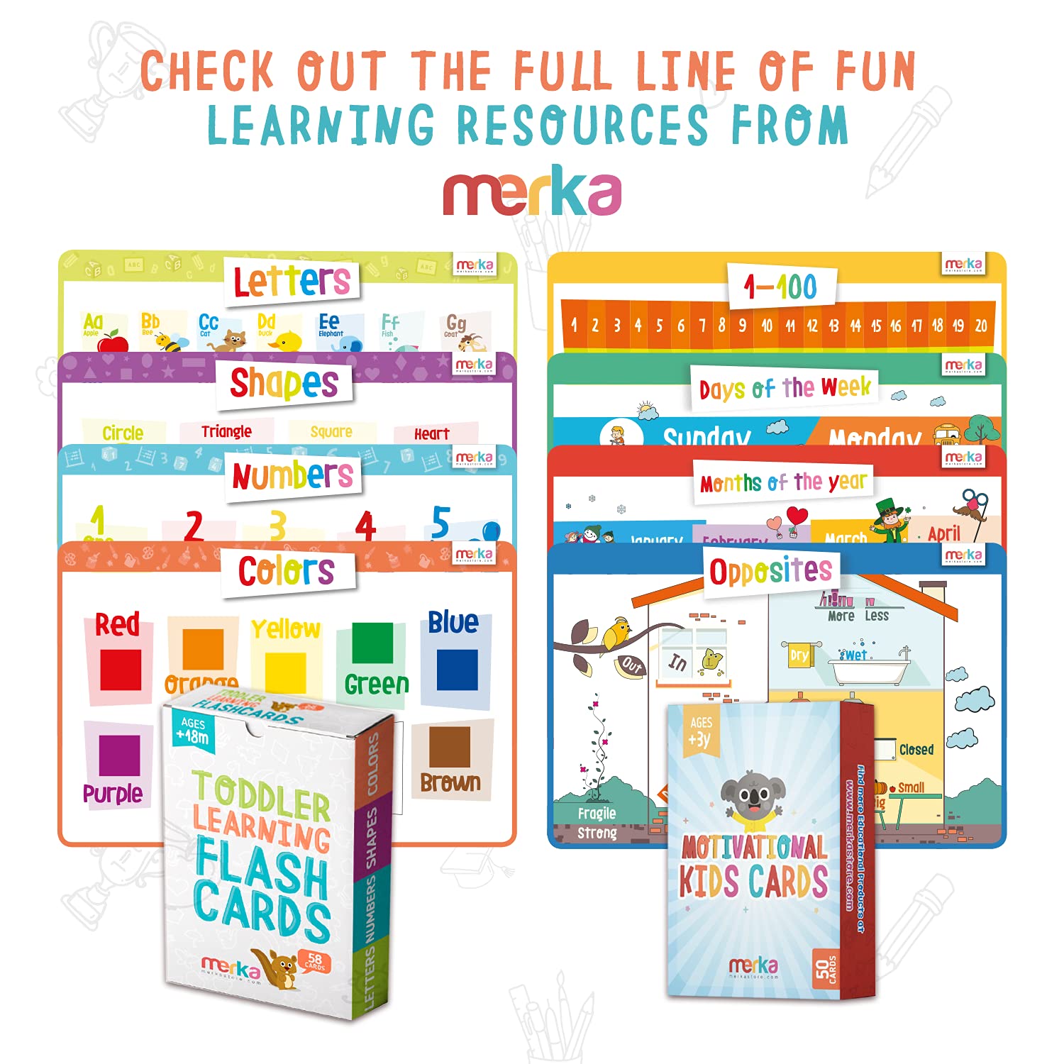merka Toddler Flash Cards ABC Flash Cards Toddler Learning Flash Cards Preschool Homeschool Curriculum Kit Practice Book Sticker Set and Posters Learning Letters Numbers Shapes and Colors