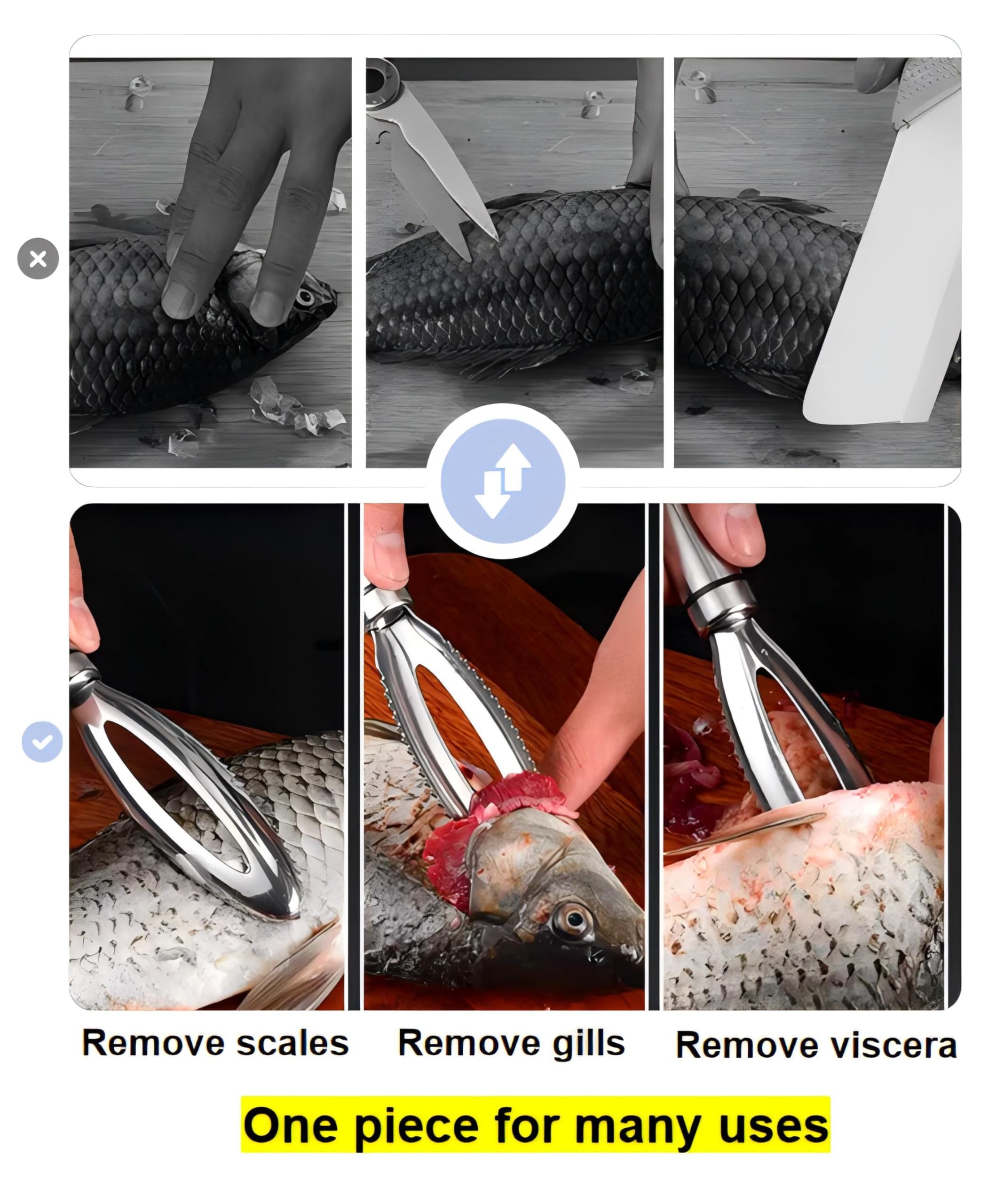 Fish Scale Remover,304 Stainless Steel Fish Scaler Easy Use Fish Descaler Tool,Fish Scaler Remover Lung Remover for Family Kitchen,Easy to Clean Kitchen Tool(9.65 * 1.26in)-SATONBEYI