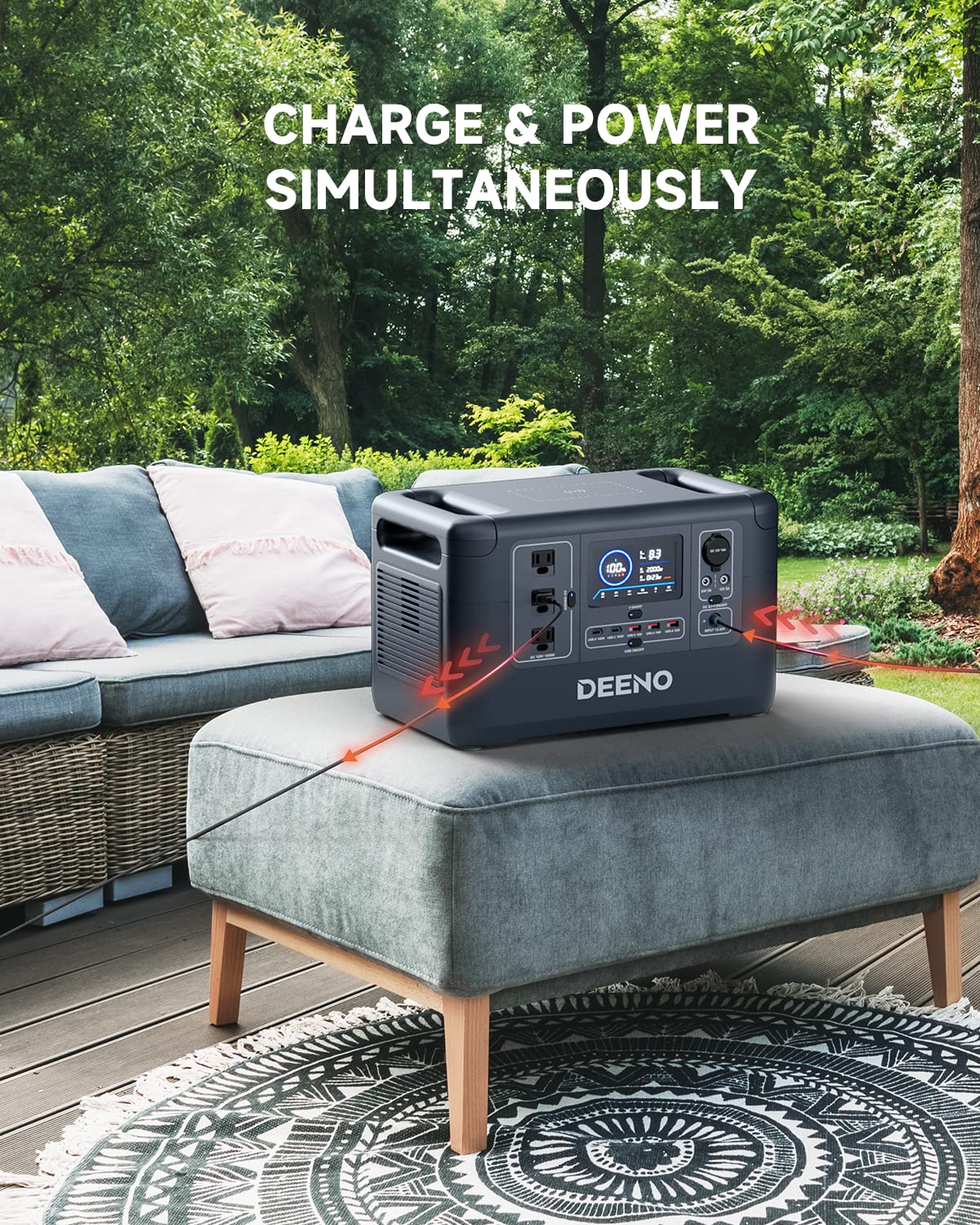 DEENO Portable Power Station 1500W, 1036Wh LiFePO4 Battery Solar Generator for Home Backup Emergency Outdoor Camping RVs(Solar Panel Optional)
