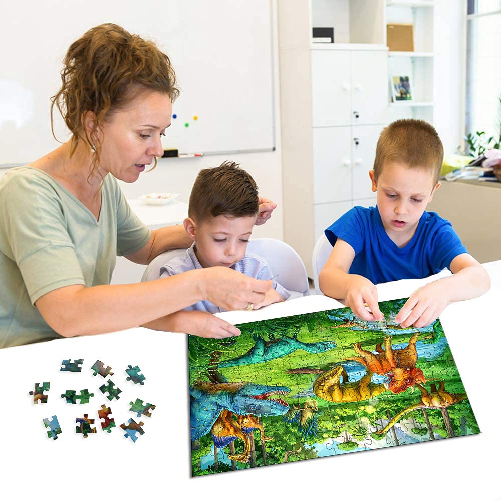 Puzzles for Kids Ages 4-8 Year Old 100 Piece Dinosaur Jigsaw Puzzle for Toddler Learning Preschool Educational Puzzles for Boys and Girls Toys Gift