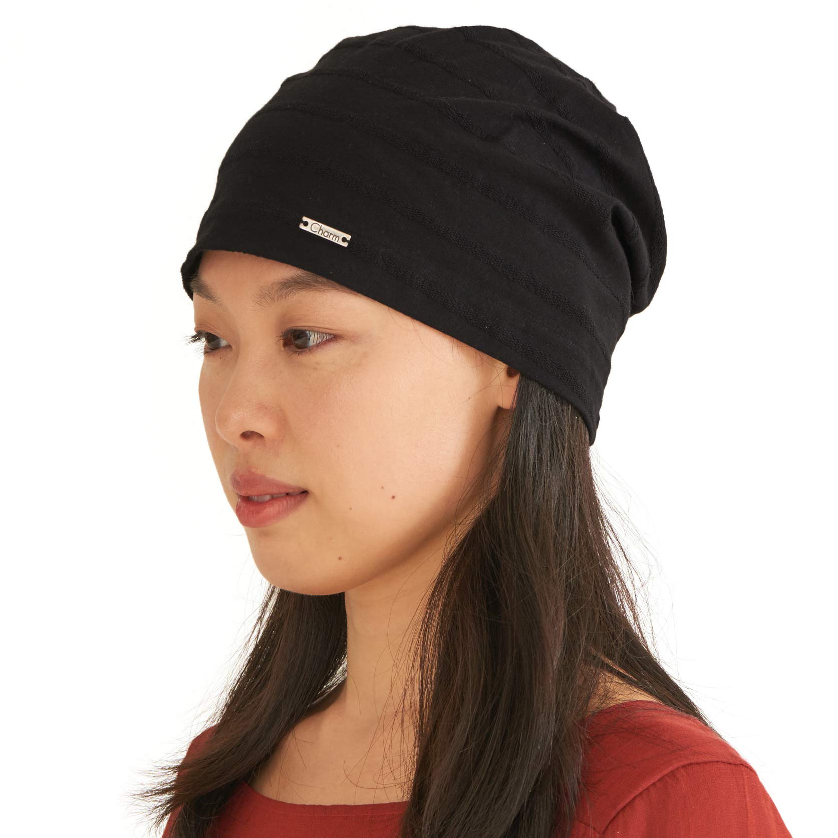 CHARM Womens Light Weight Summer Beanie - Mens Slouchy Beanie Hat Stretchy Slouch Knit Cap 100% Cotton Chemo Hat Black