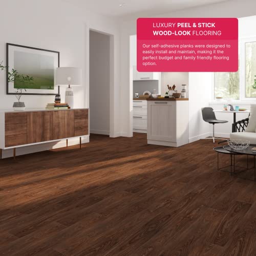 LUCiDA SURFACES Luxury Vinyl Flooring Tiles | Peel and Stick Floor Tile for DIY Installation | 12 Wood Look Planks | Chestnut | BaseCore | 18 Sq. Feet