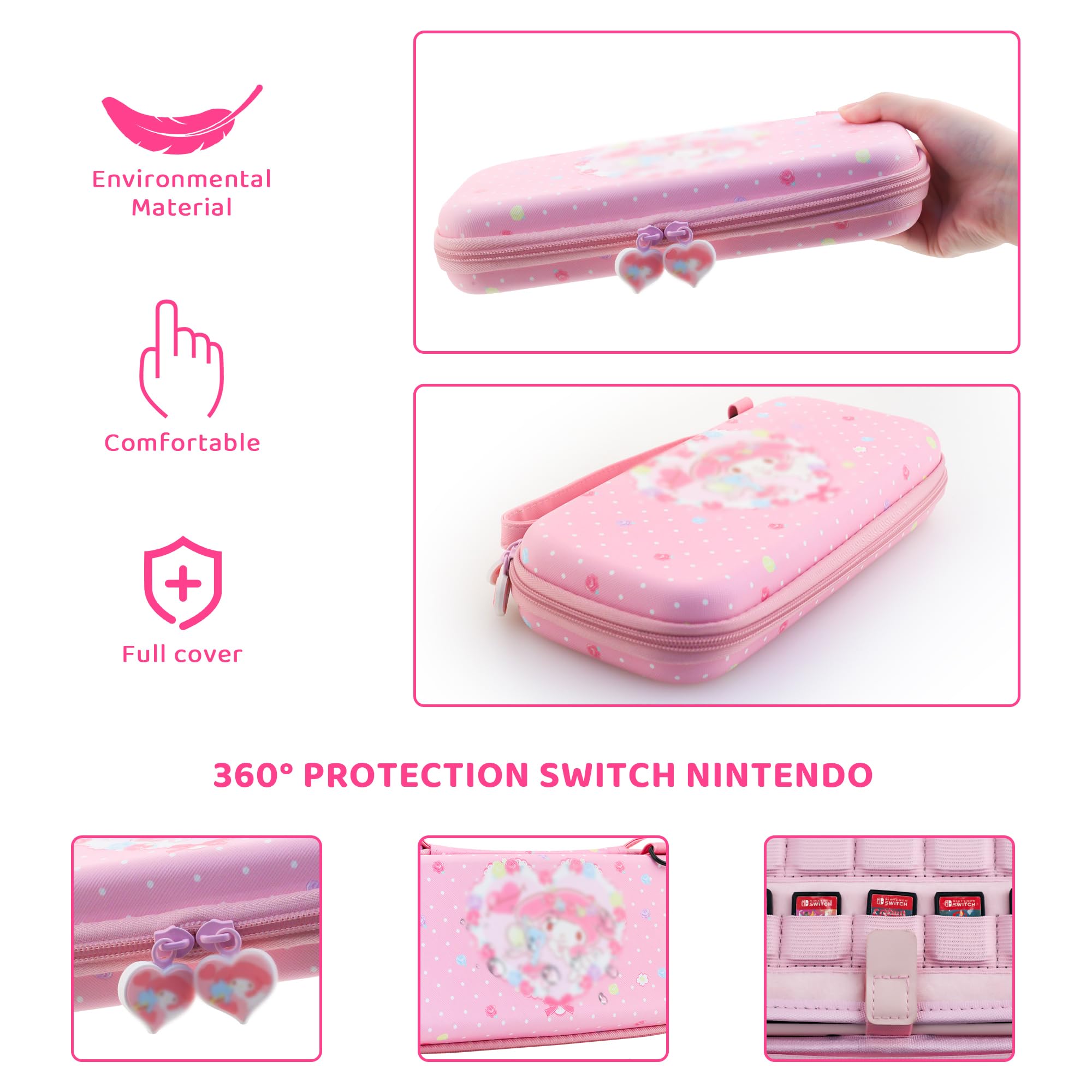 RHOTALL Case Compatible with Nintendo Switch/Oled Carry Case 2 in 1 Shoulder & Hand Strap, Protective Hard Portable Travel Carry Case Shell Pouch for Nintendo Switch/Oled Console & Accessories