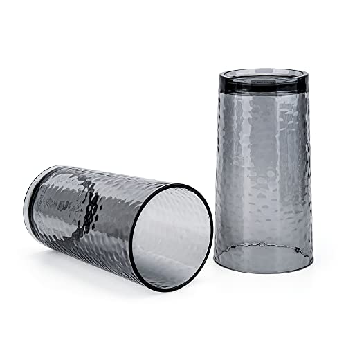 KX-WARE 14-ounce and 20-ounce Acrylic Glasses Plastic Tumbler, set of 8 Smoky Grey - Hammered Style, Dishwasher Safe, BPA Free