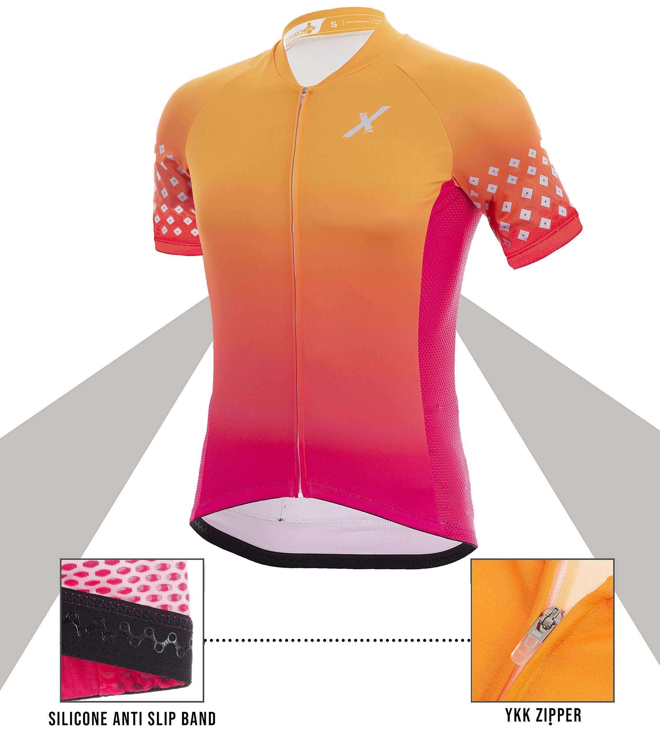 CHILLAX MODE Cycling Jersey High Visibility Shirts Short Sleeve, 3 Reflective Rear Pockets, Unisex (Pink and Orange, M)