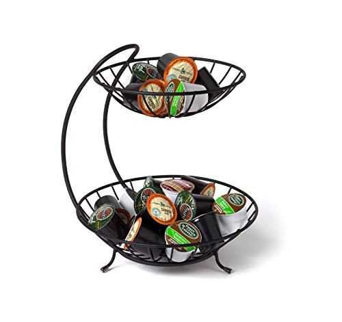 Spectrum Diversified Yumi Arched 2-Tier Server Stacked Bowls, Dining Table & Kitchen Counter Organizer, Modern Fruit Basket Stand, Black