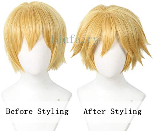 Linfairy Short Blonde Cosplay Wig Halloween Costume Cat Wig for Men