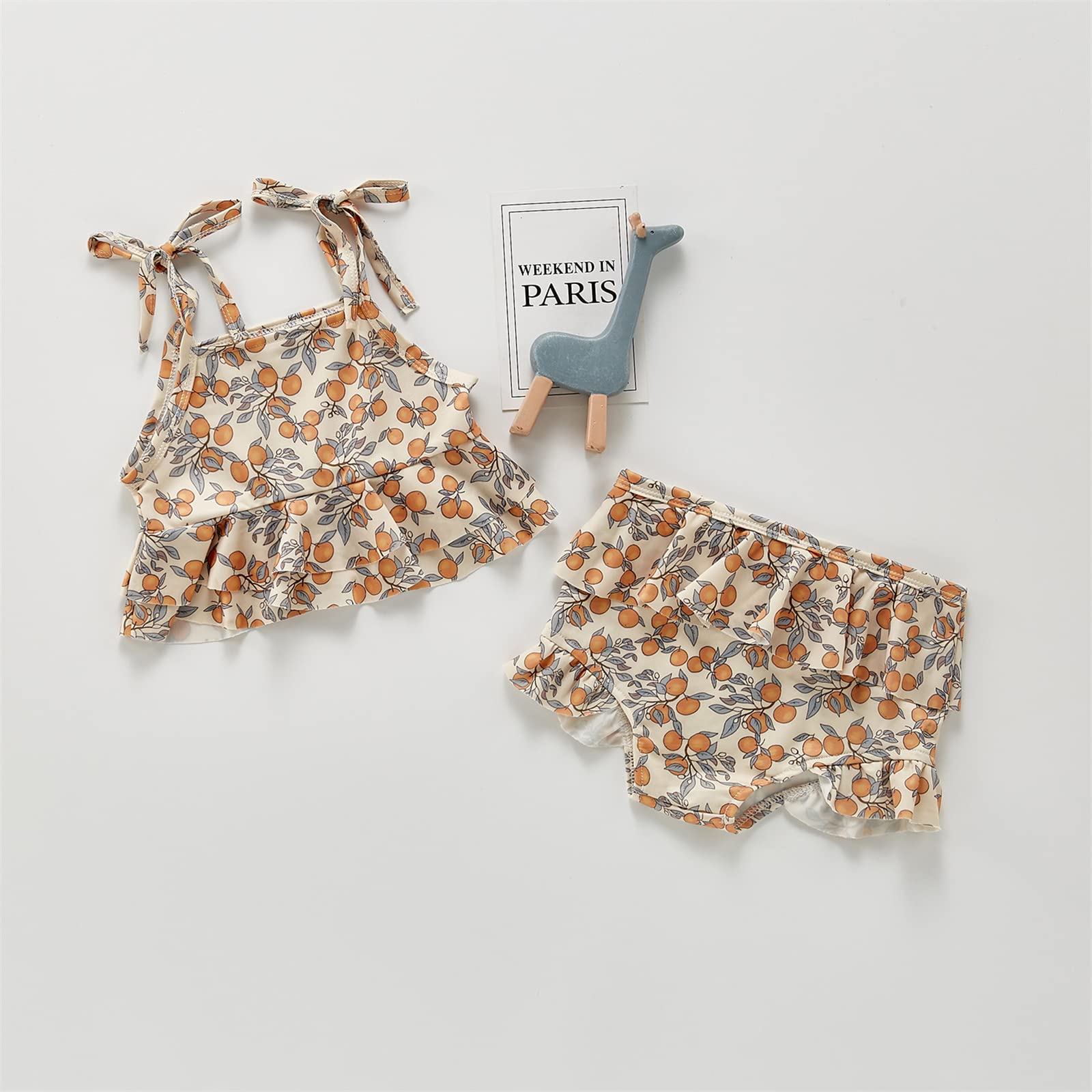 Infant Baby Girl Swimsuit One Piece Strap Ruffle Floral Bikini Swimwear Bathing Suit Summer Beach Wear (Orange Lemon, 3-6 Months)
