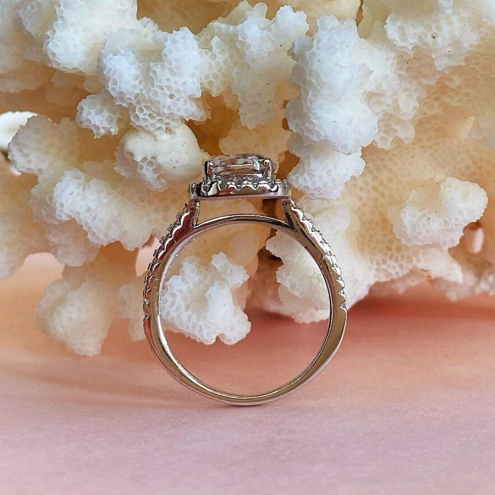 BeFab 2.25 Ct Cushion Cut Anniversary Ring Cubic Zirconia Accented Halo Engagement Ring (Silver, 7)