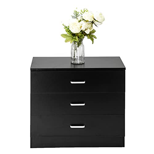 FFNUM Bedside Table Wood Simple 3-Drawer Dresser Night Stand Side Table for Living Room Bedroom(White, Black) Night Stand (Color : Black)