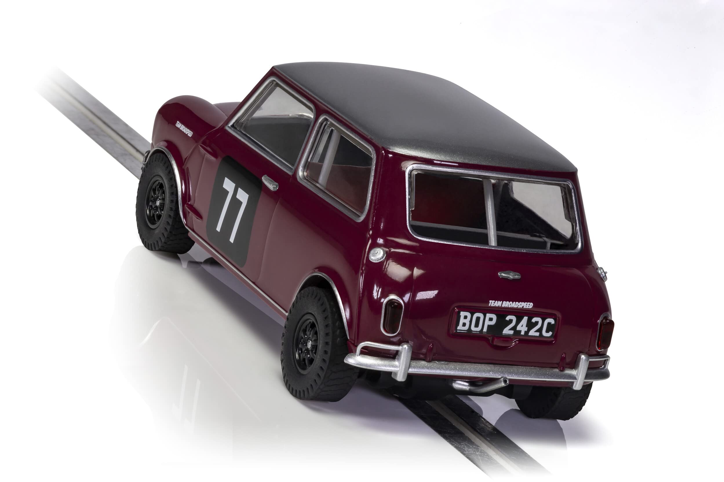 Scalextric Morris Mini Cooper S Broadspeed 77 1:32 Slot Race Car C4238, Maroon