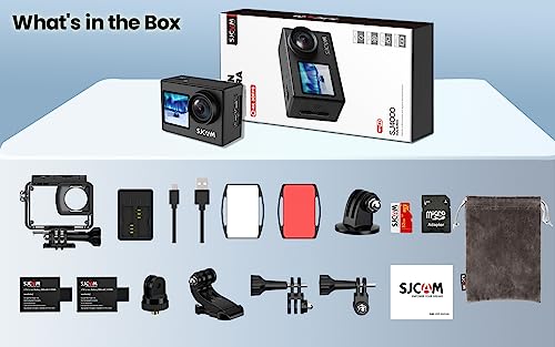 SJCAM Upgraded SJ4000 Action Camera 4K Ultra HD Dual Screen Underwater Camera 98FT Waterproof, 170° Wide Angle, Stabilization, 5X Zoom, WiFi Camera with Extra Battery, SD Card, Helmet Accessories Kit