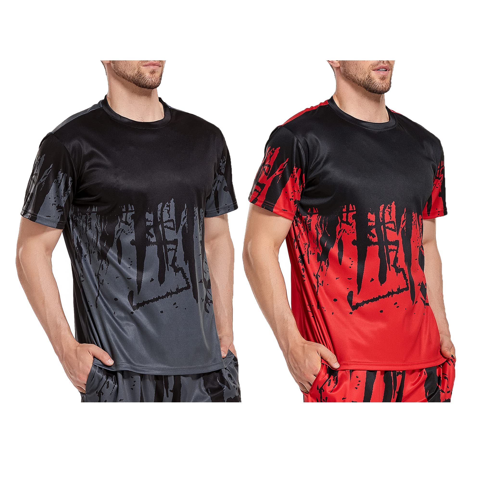 CenConel 4 Pack Men's T-Shirts Dry Fit Workout Athletic Running Gym Tee Shirts,Grey,Red,4XL