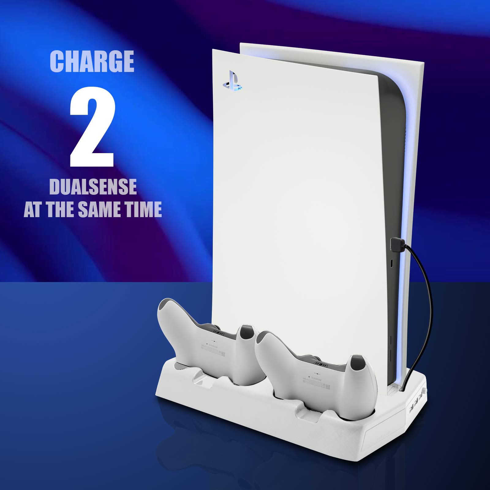 OLYGIVE PS5 Controller Charging Station, PS5 Cooling Fan,Vertical Stand for PlayStation 5 Digital Edition & Ultra HD Game Console with Dual Charger Indicator USB Ports for PS5 - White