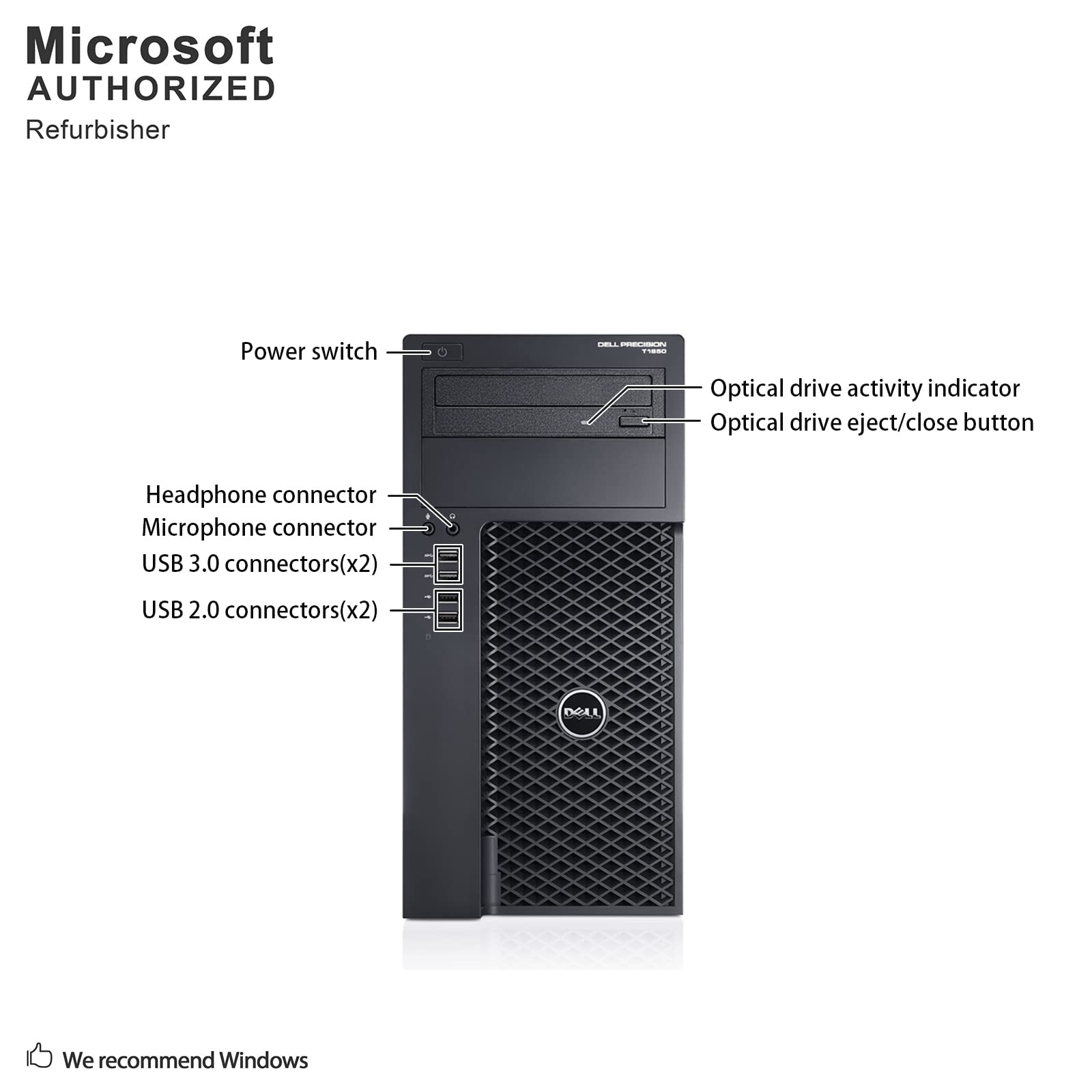 Dell Precision T1650 Tower Desktop Computer PC, Intel Quad Core i5-3470 up to 3.6GHz, 16G DDR3, 512G SSD, DVD, WiFi, BT, DP, VGA, Windows 10 Pro 64 Language Supports English/Spanish/French (Renewed)